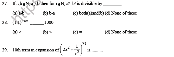 JEE Mathematics Binomial Theorem MCQs Set A with Answers